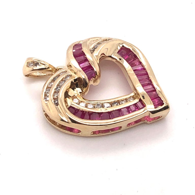 14kt Channel Set Ruby and Diamond Heart Pendant at 1stDibs