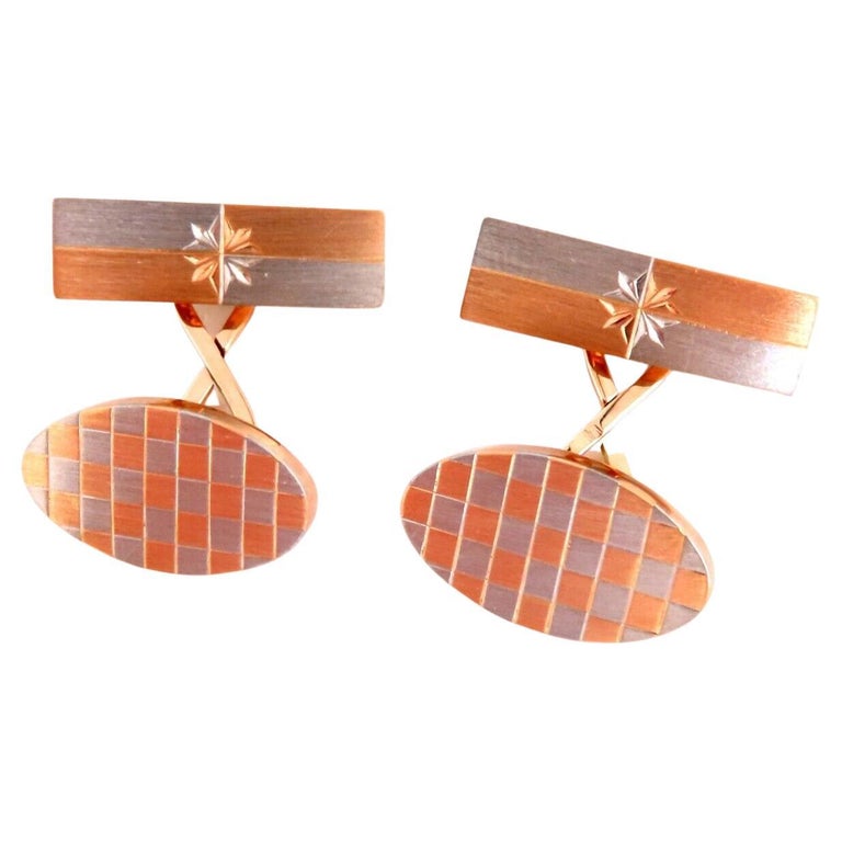 14kt Checkers Chess Checkerboard Gold Cufflinks For Sale at 1stDibs