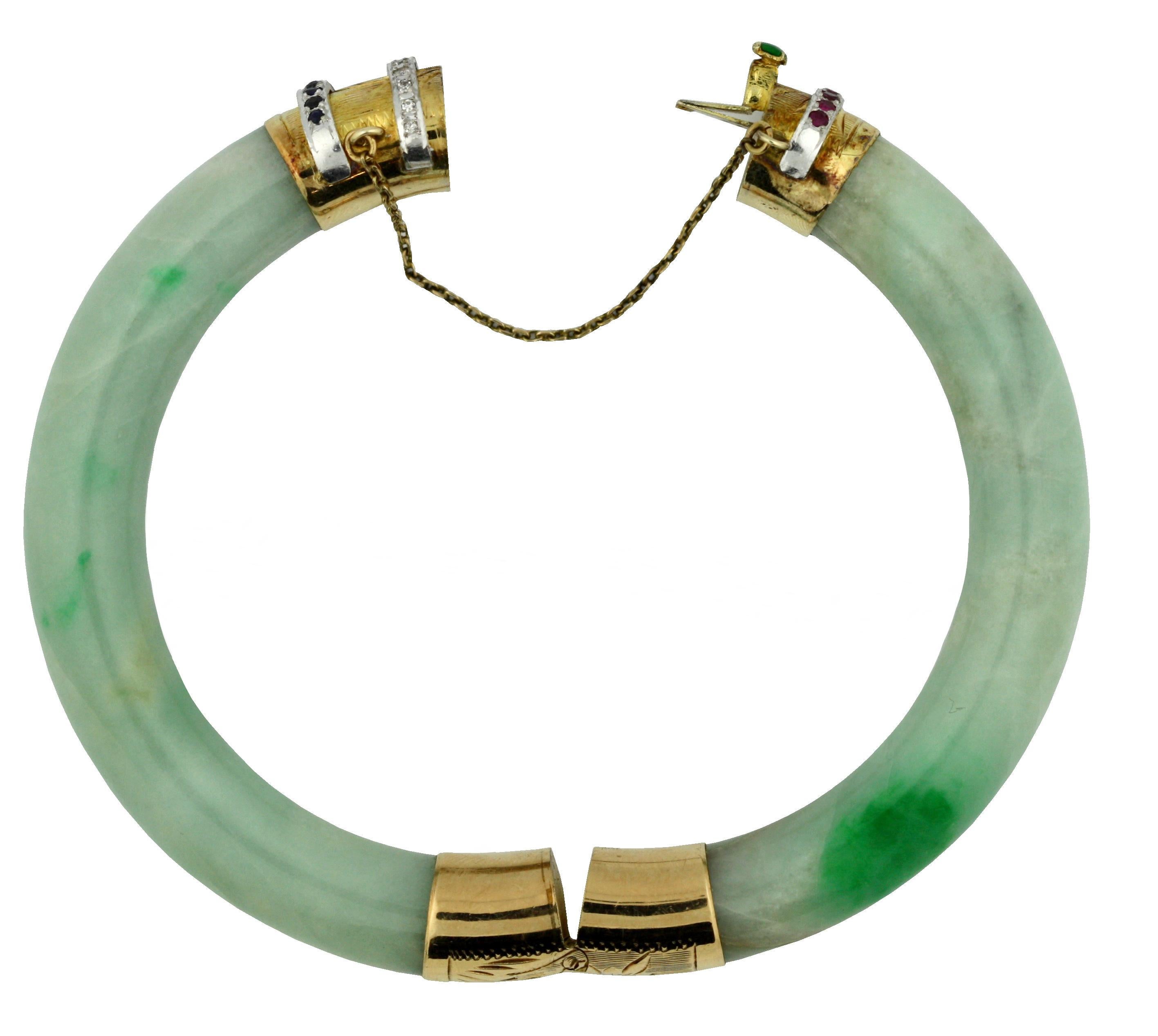 14 Karat Gold and Jade Bangle at 1stDibs | jade bracelet with gold ...