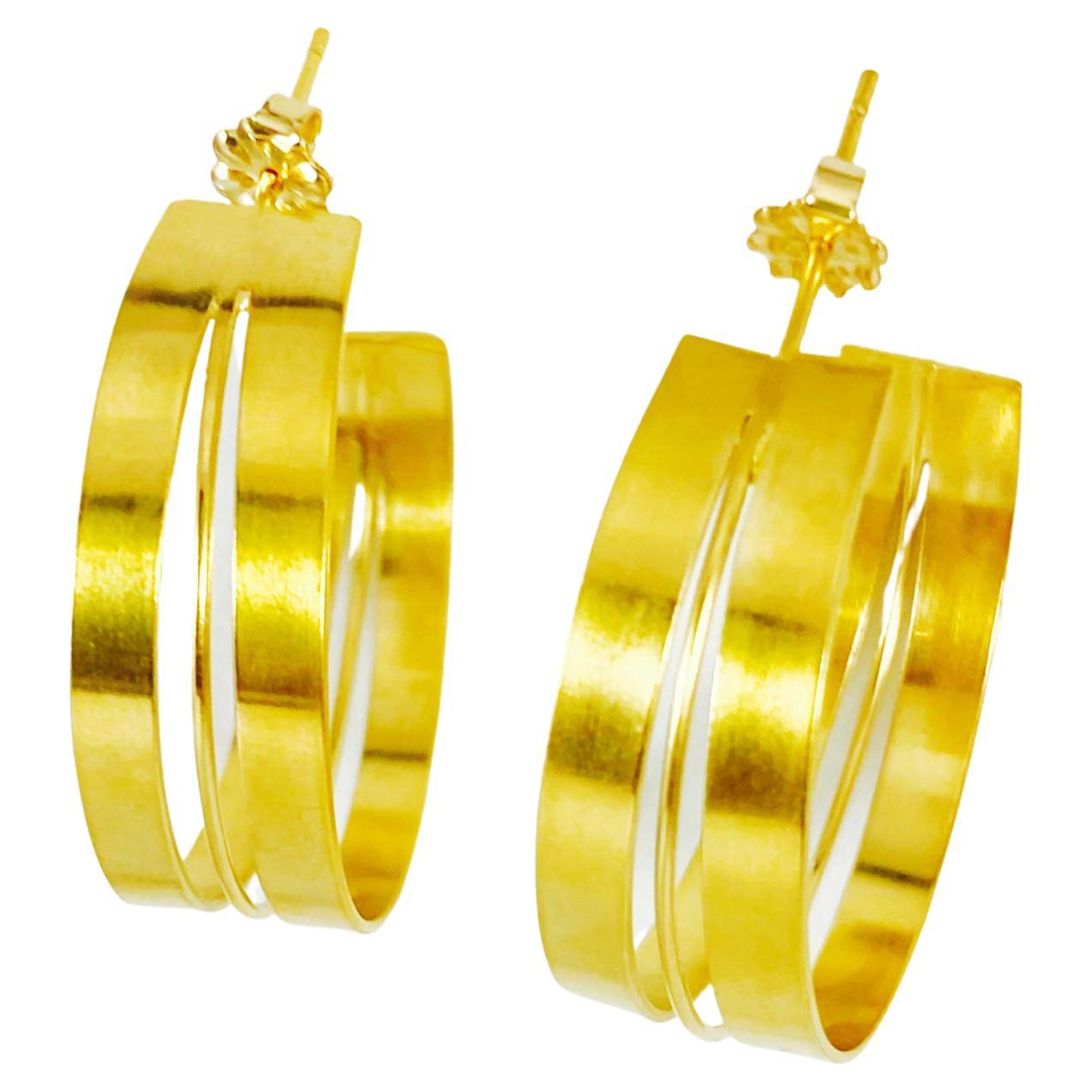 4.24 Carat Natural Red Ruby Diamond Hoop Earrings 14kt Gold Three-Row ...