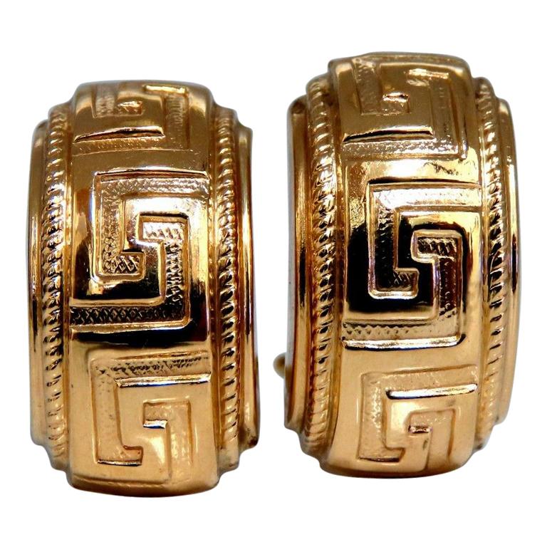 14 Karat Gold Textured Iconic Clip Earrings and Omega For Sale at 1stDibs