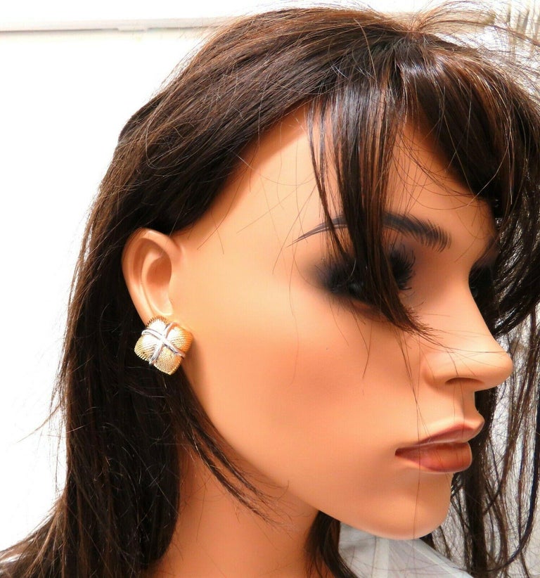 14 Karat Gold Textured Clip Earrings and Omega For Sale at 1stDibs