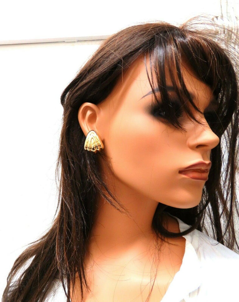 14 Karat Gold Textured Iconic Clip Earrings and Omega For Sale at 1stDibs