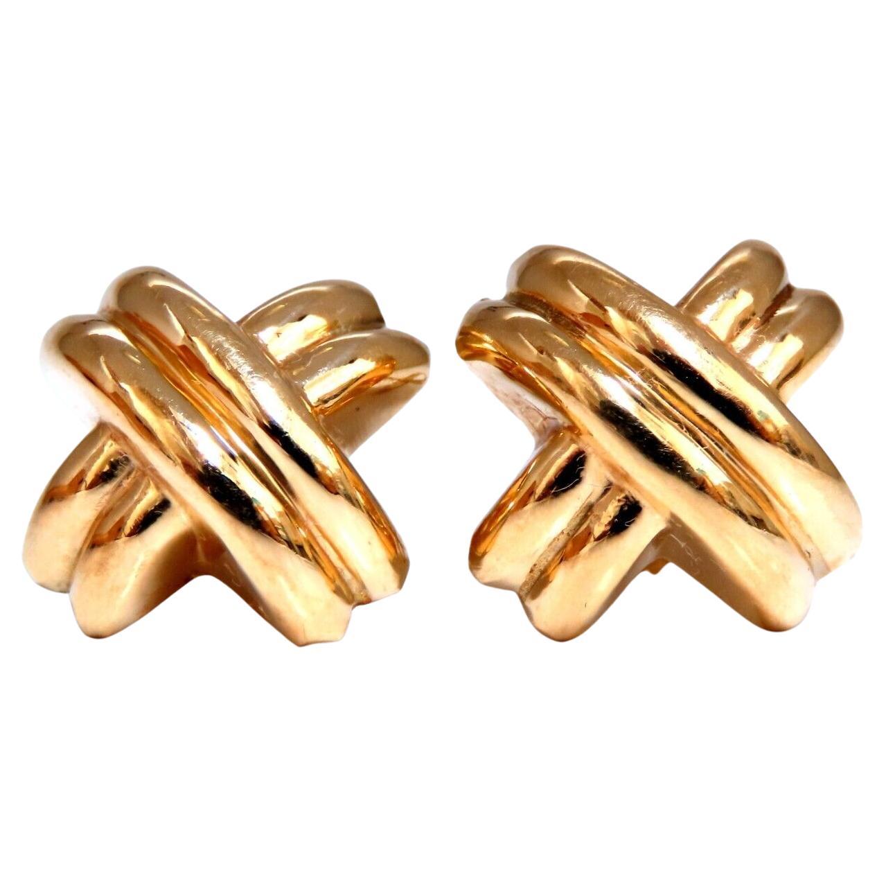 14 Karat Gold Textured X Earrings For Sale at 1stDibs