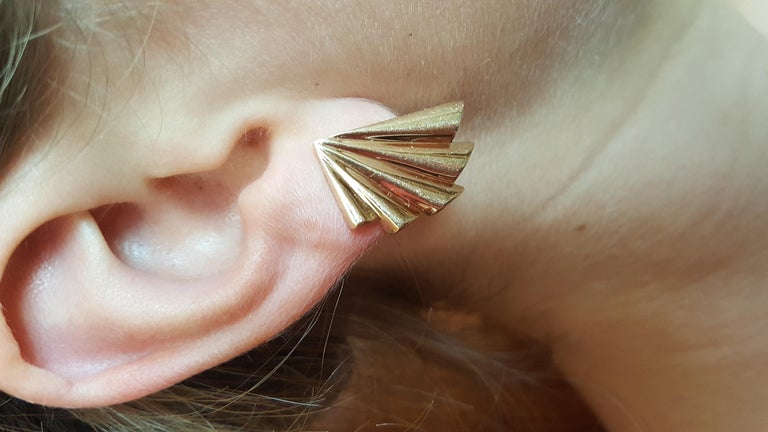 14 Karat Gold Yellow Scallop Design Earrings, Friction Post with Omega ...