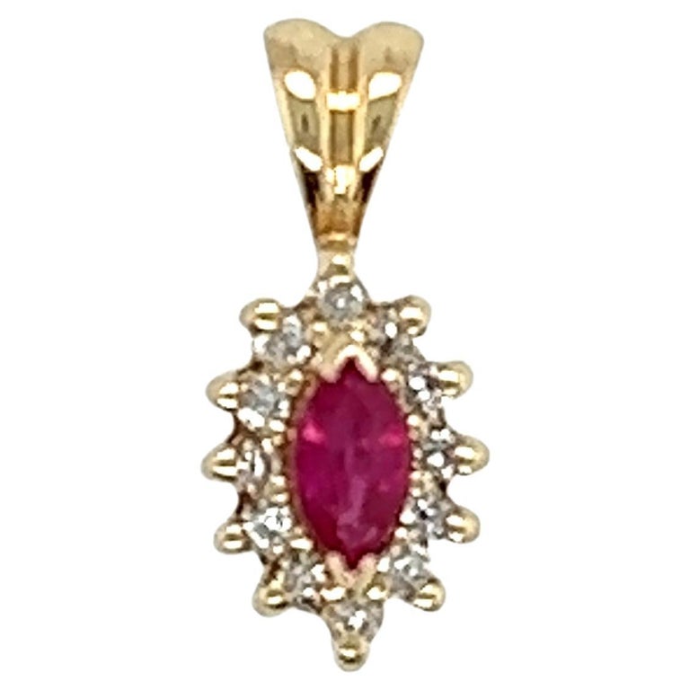 14kt Marquise Ruby and Diamond Halo Pendant For Sale at 1stDibs