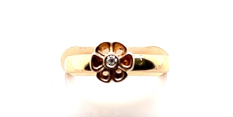 14KT Pandora Flower Ring with Center Diamond at 1stDibs