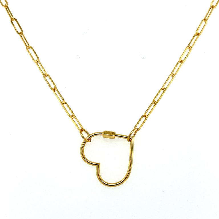 14 Karat Real Gold Heart Charm Necklace with Paper Clip Chain For Sale ...
