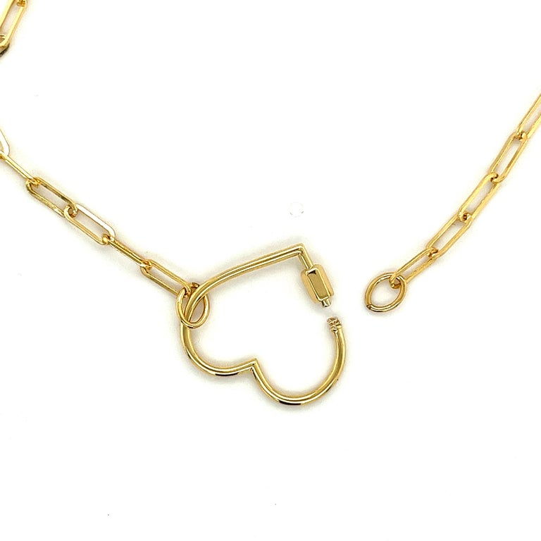 14 Karat Real Gold Heart Charm Necklace with Paper Clip Chain For Sale ...