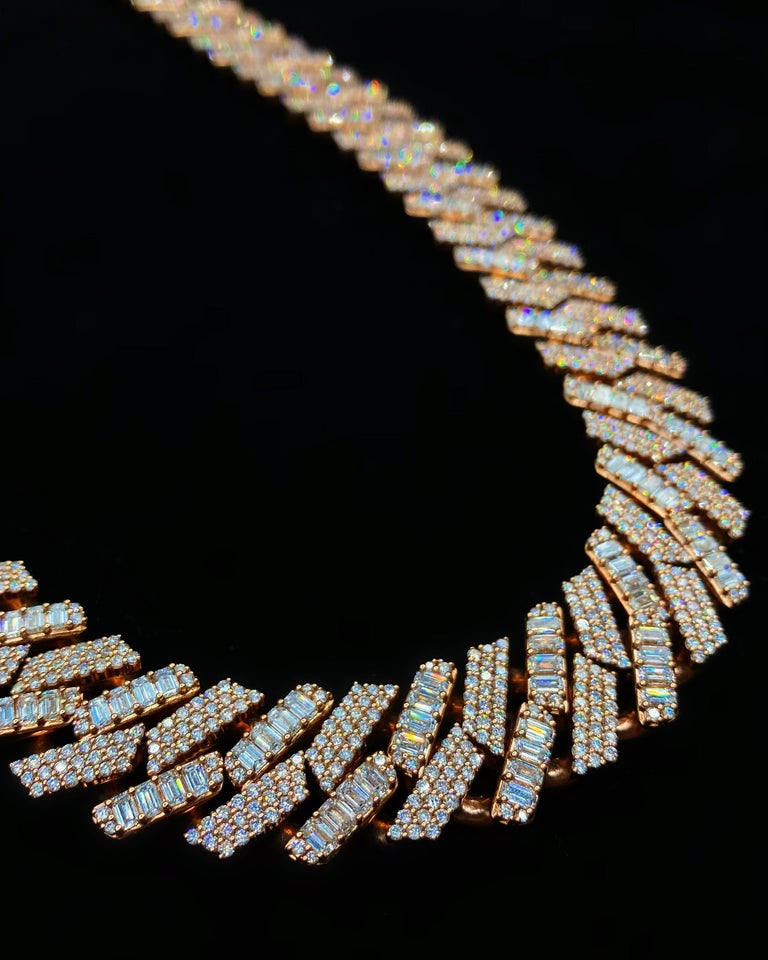 14kt Rose Gold Cuban Link Chain with 55.0ct Diamonds For Sale at 1stDibs