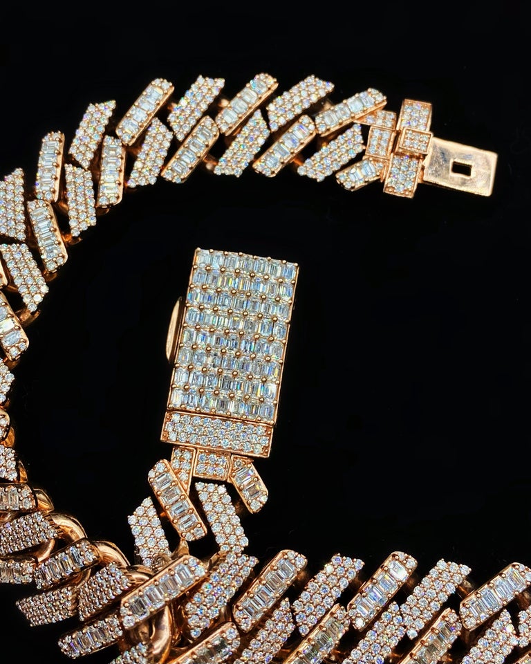 14kt Rose Gold Cuban Link Chain with 55.0ct Diamonds For Sale at 1stDibs