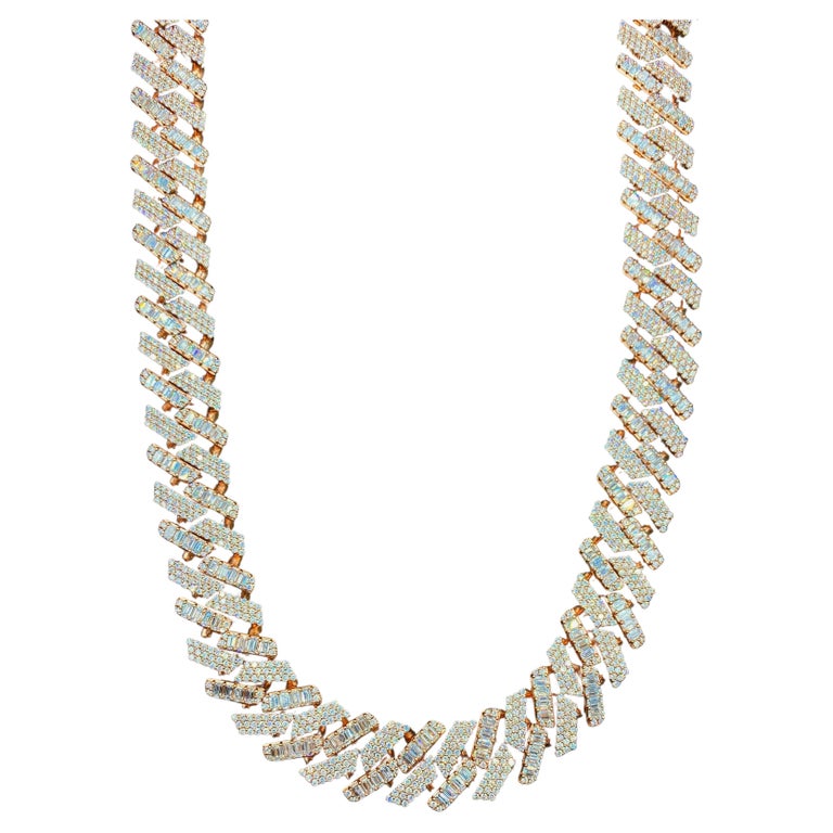 14kt Rose Gold Cuban Link Chain with 55.0ct Diamonds For Sale at 1stDibs