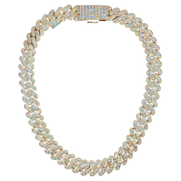 14kt Rose Gold Diamond Cuban Link Chain With 43.60ct Diamonds For Sale ...