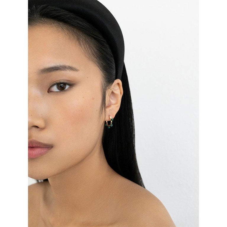 14kt Small Malachite Dot Hoops For Sale at 1stDibs