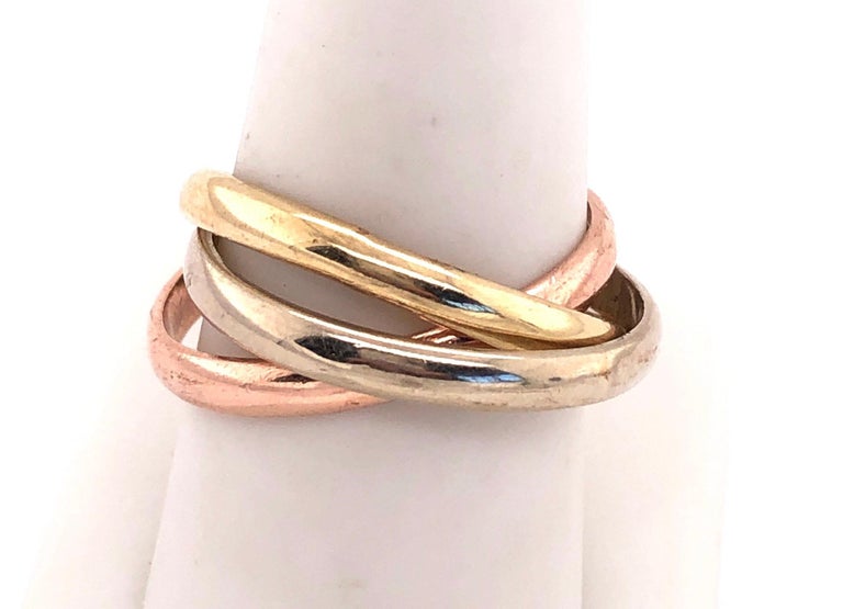 14 Karat Tri-Color White Yellow Rose Gold Three-Band Ring or Wedding ...