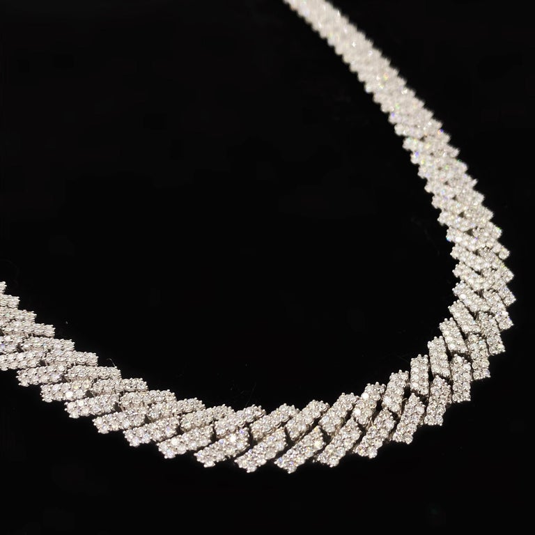 14kt White Gold Cuban Link Chain with 25.10ct Diamonds For Sale at 1stDibs