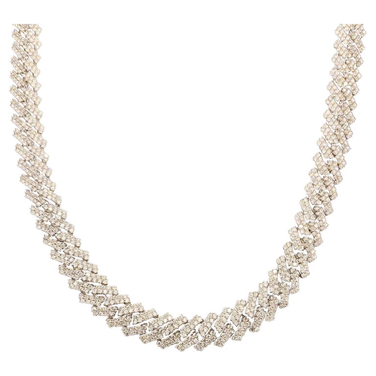 14kt White Gold Cuban Link Chain with 25.10ct Diamonds For Sale at 1stDibs