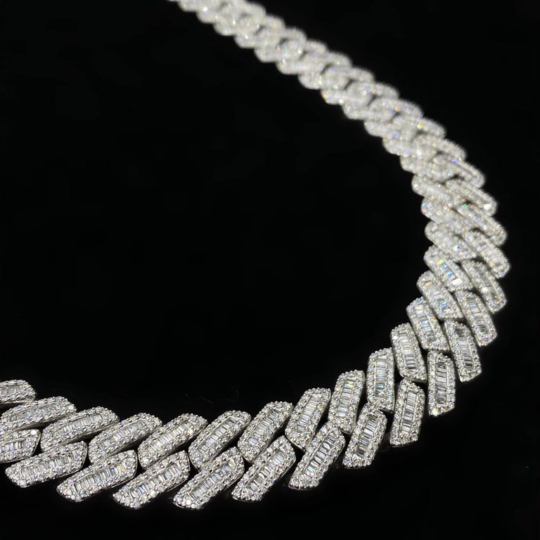 14kt White Gold Cuban Link Chain with 31.20ct Diamonds For Sale at 1stDibs