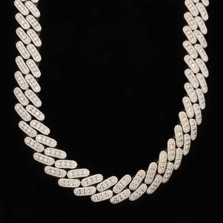 14kt White Gold Cuban Link Chain With 52.0ct Diamonds For Sale at 1stDibs