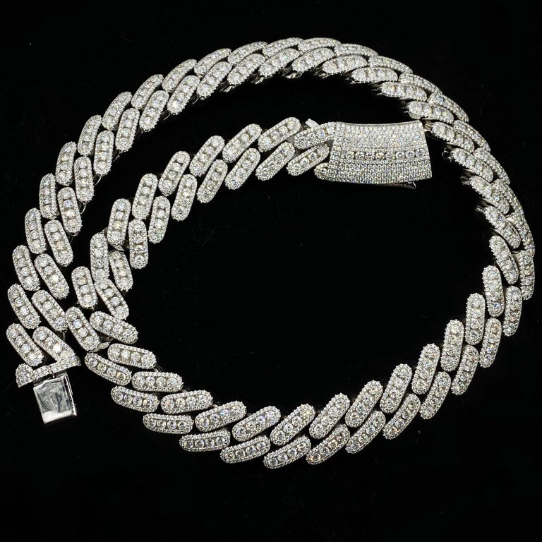Chaîne à maillons cubains en or blanc 14 carats avec 52,0 carats de ...