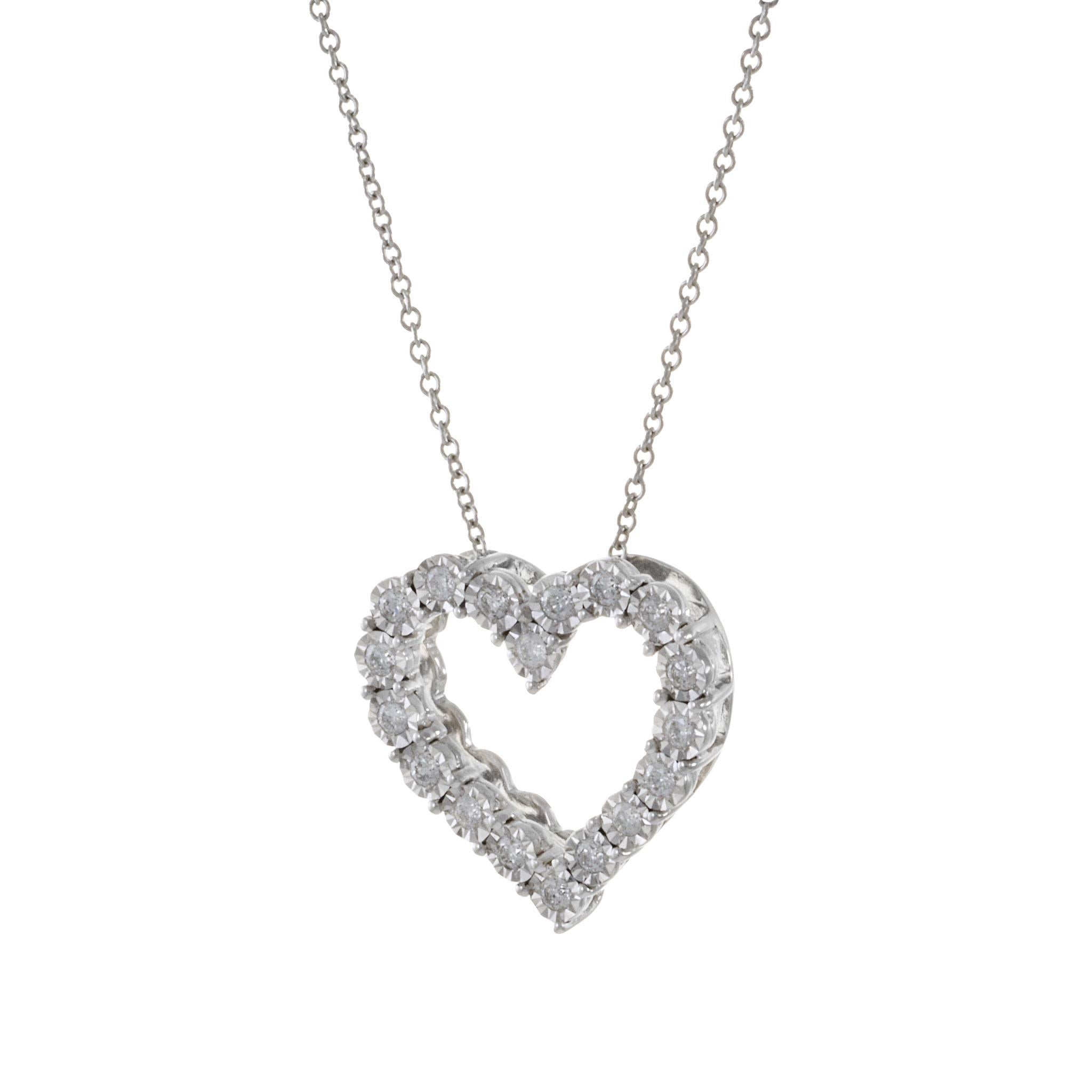14KT White Gold Diamond Open Heart Pendant With Chain For Sale at 1stDibs
