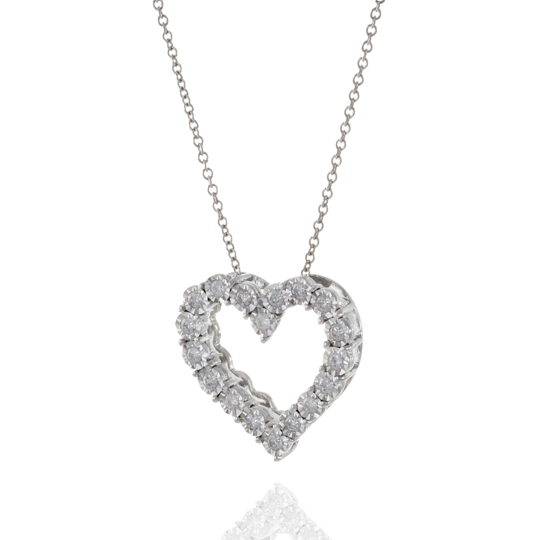 14KT White Gold Diamond Open Heart Pendant With Chain For Sale at 1stDibs