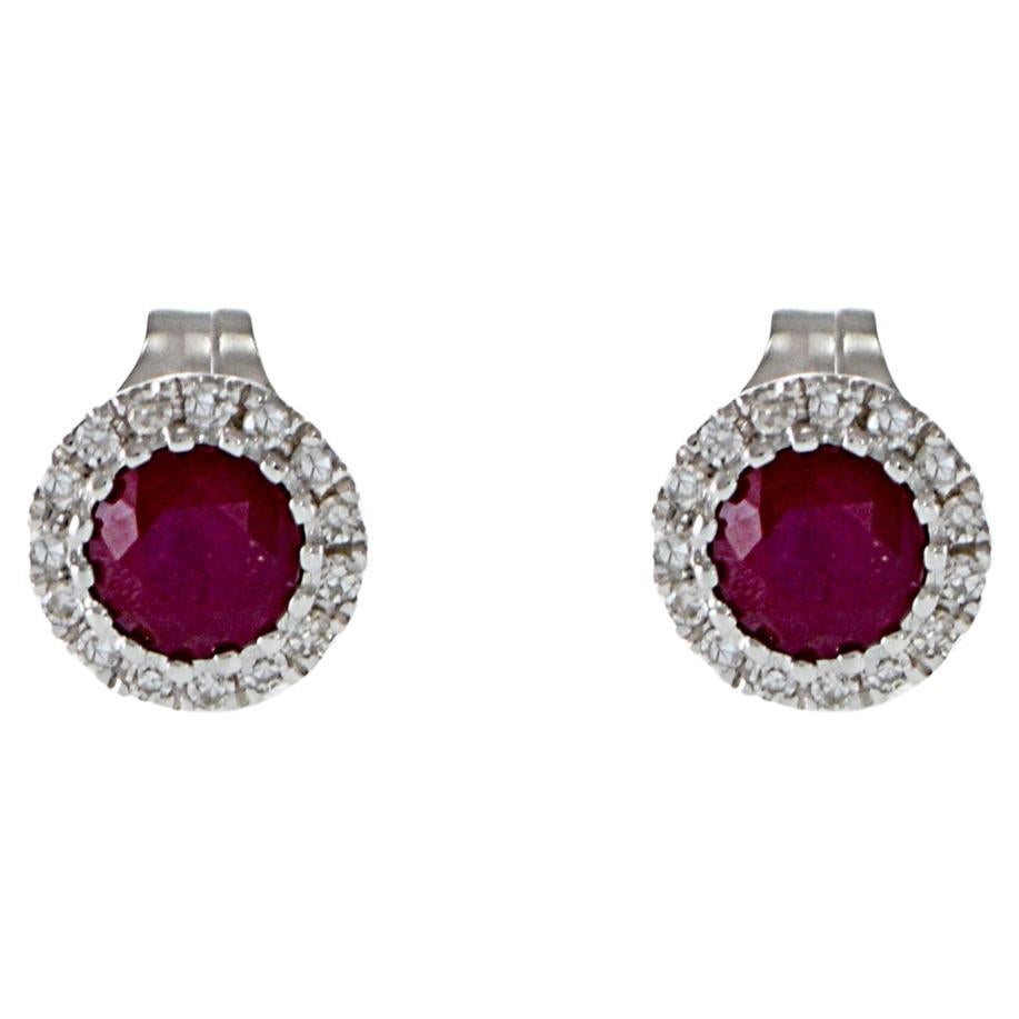 14KT White Gold Ruby and Diamond Earrings For Sale at 1stDibs