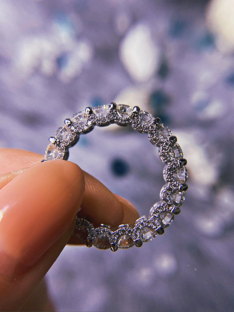 Customizable 14kt White Gold Hand Made Eternity Band with Natural 4 ...