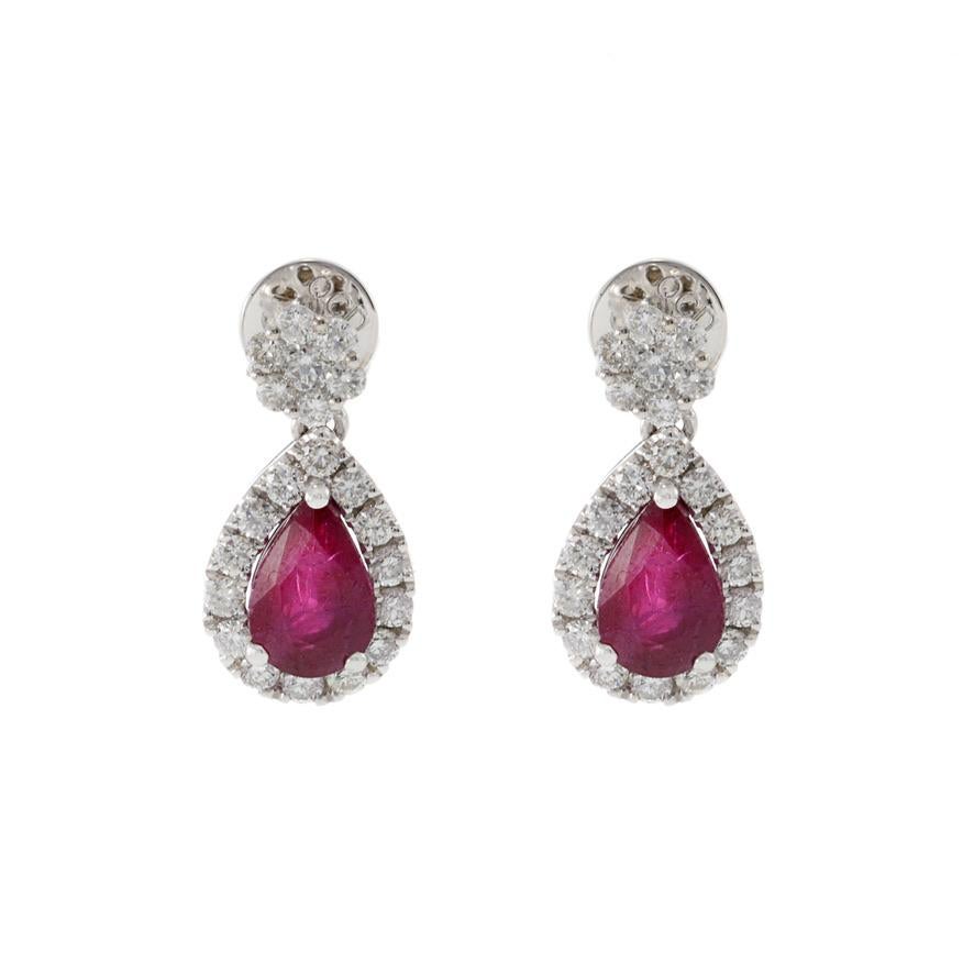 14KT White Gold Ruby and Diamond Earrings For Sale at 1stDibs