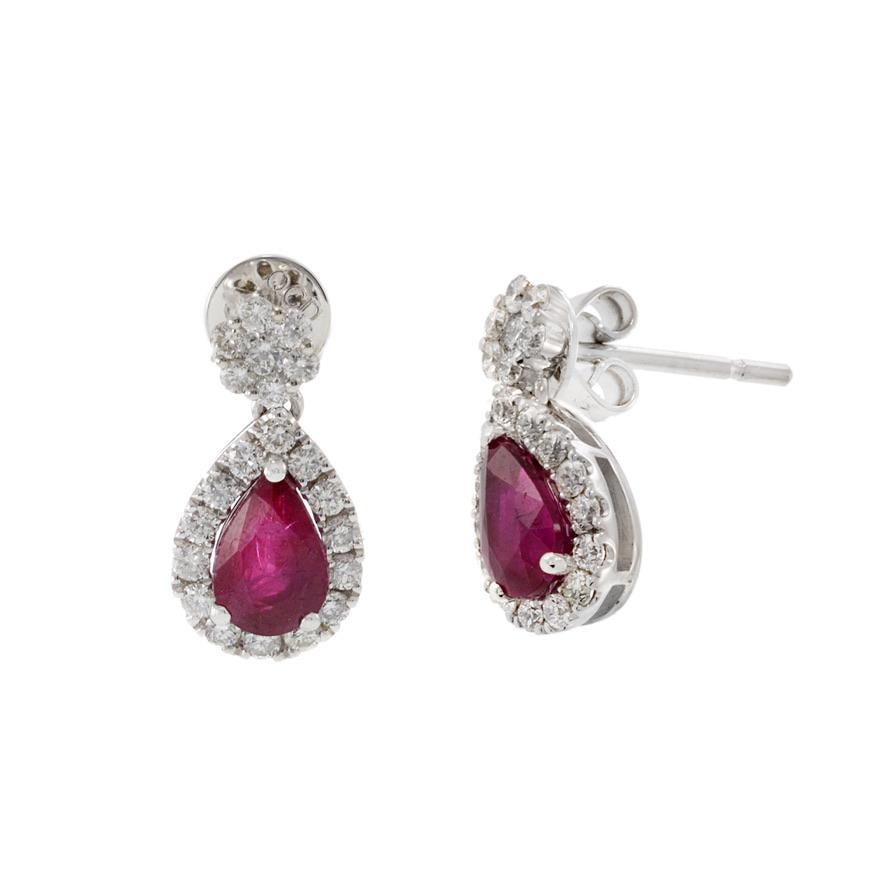 14KT White Gold Ruby and Diamond Earrings For Sale at 1stDibs