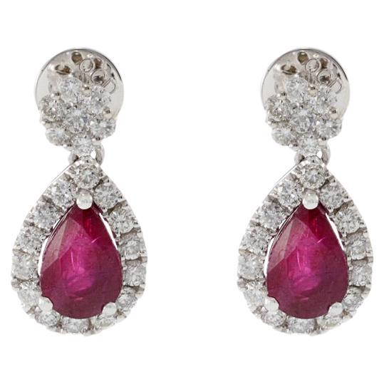 14KT White Gold Ruby and Diamond Earrings For Sale at 1stDibs