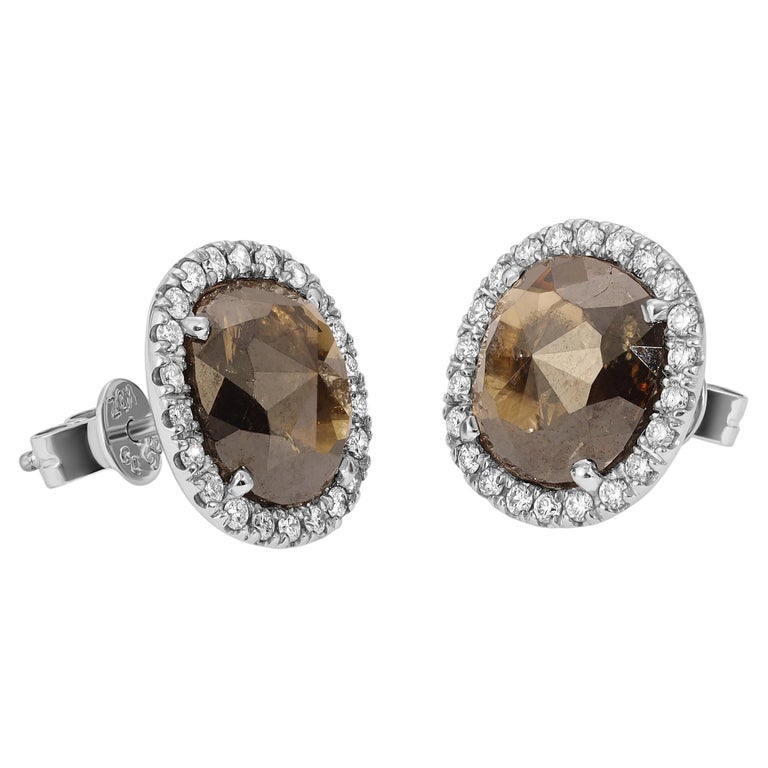 14 Karat White Gold Salt and Pepper Round Halo 5.45 Carat Studs For ...