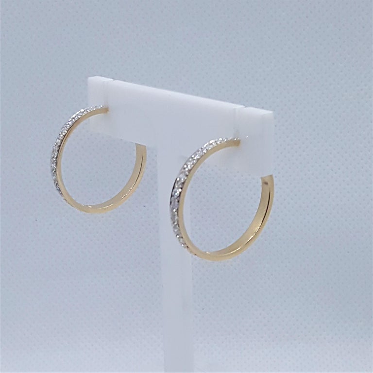 14kt Yellow Gold .30cttw Bead Set Diamond Hoop Earrings Friction Posts ...
