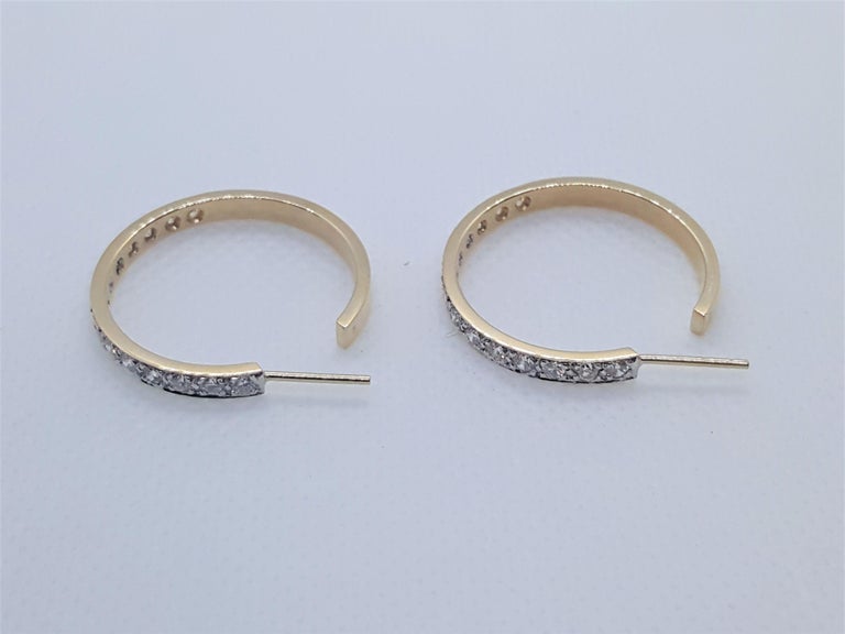 14kt Yellow Gold .30cttw Bead Set Diamond Hoop Earrings Friction Posts ...