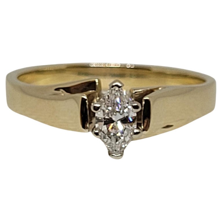 14 Karat Yellow Gold Cathedral-Style .25ct Marquis Cut Diamond Ring, H ...