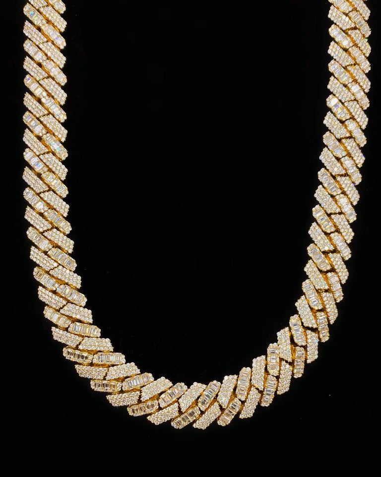 14kt Yellow Gold Cuban Link Chain with 65.10ct Diamonds For Sale at 1stDibs