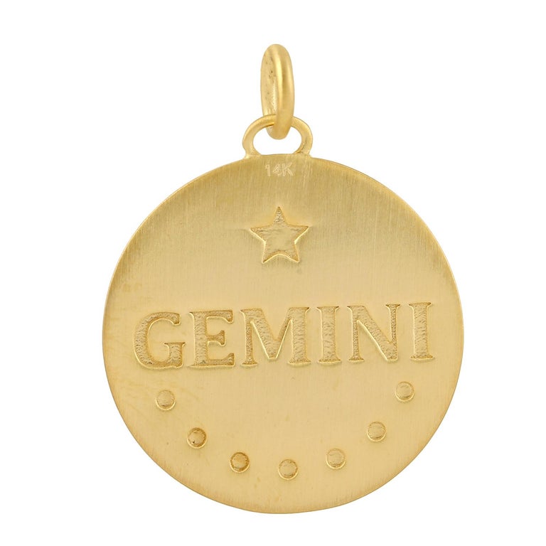 14kT Yellow Gold Designer Gemini Zodiac Charm Pendant With Natural Pave ...