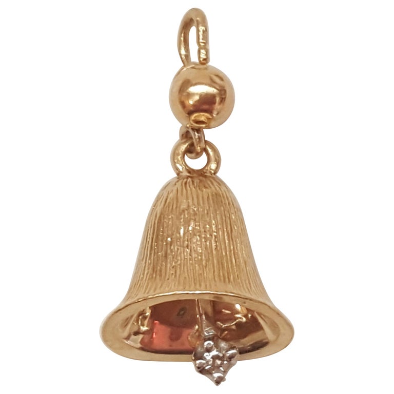 14kt Yellow Gold Diamond Bell Charm/Pendant, Beautifully Made, Stamped ...