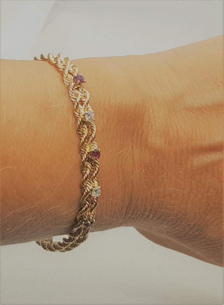 14kt Yellow Gold Double Rope Bracelet Diamonds and Rubies, 14.4 Gr For ...
