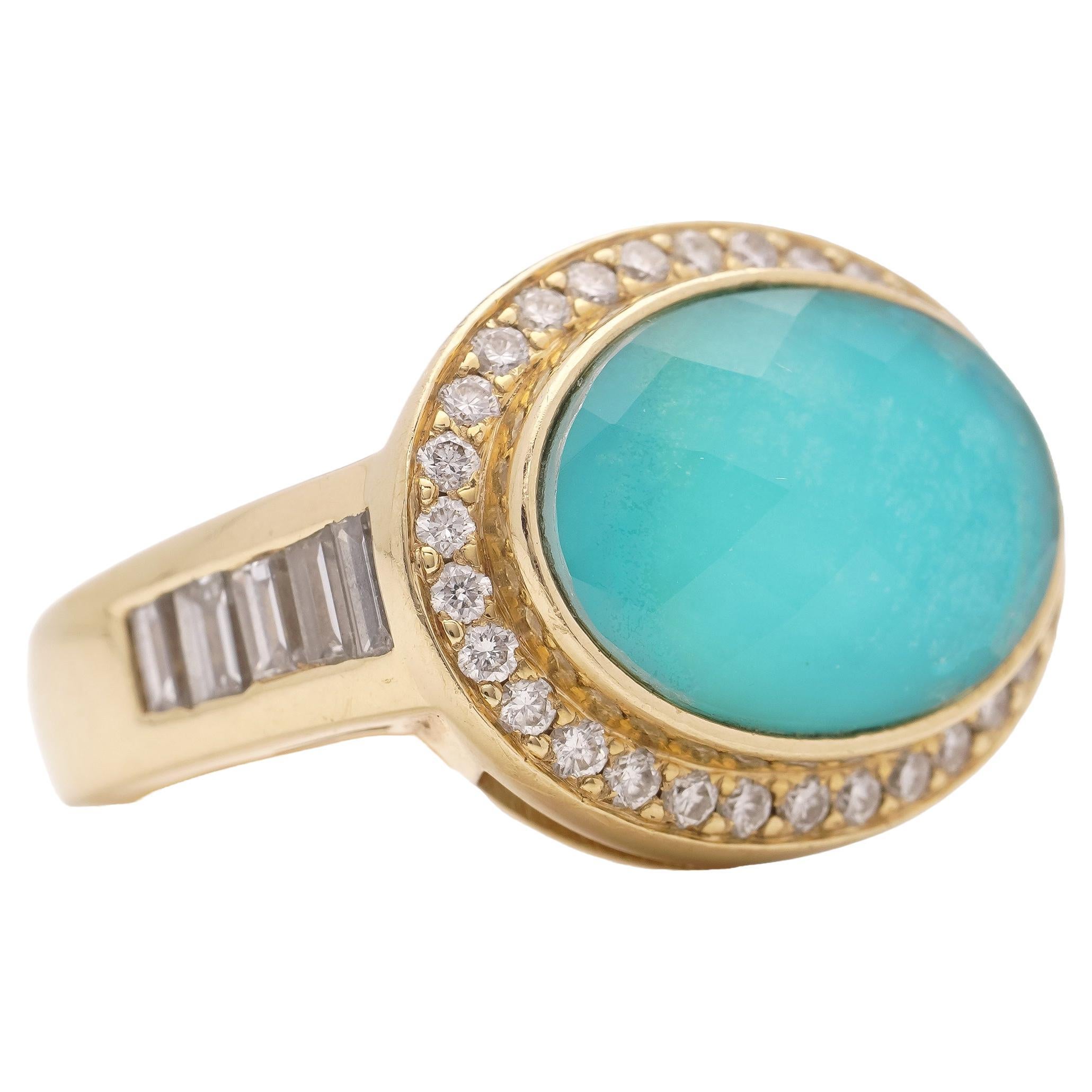 14kt. gold Natural quartz with coloured glass underneath and diamond ...