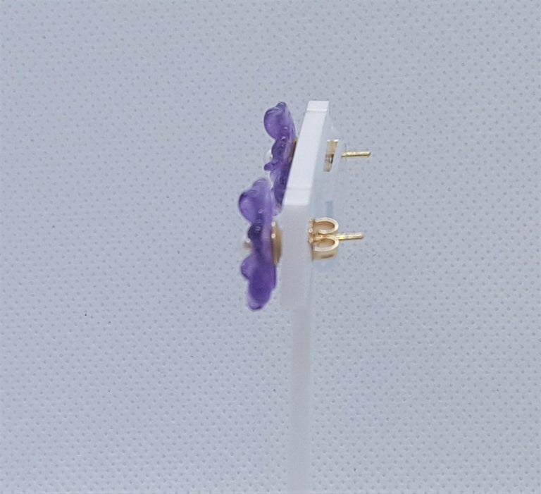 14kt Yellow Gold Floral Cut Amethyst Pearl Earrings, Friction Posts For ...