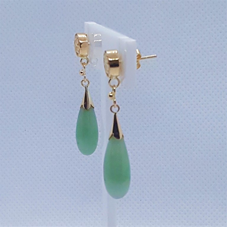 14kt Yellow Gold Friction Post Earrings Light Green Jade Teardrops ...