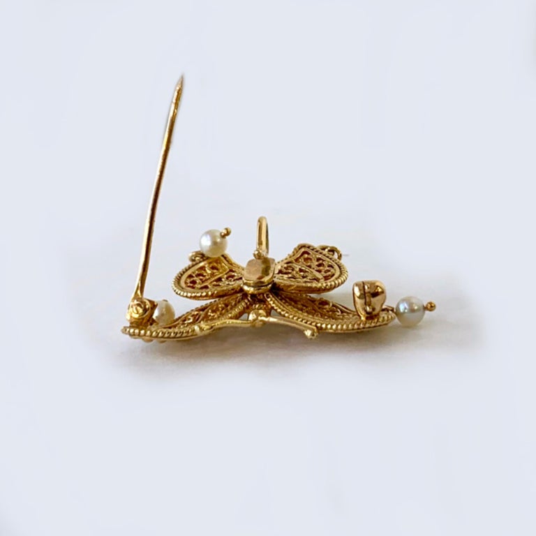 14 Karat Yellow Gold Hand Painted Portrait Miniature Brooch with Hidden ...