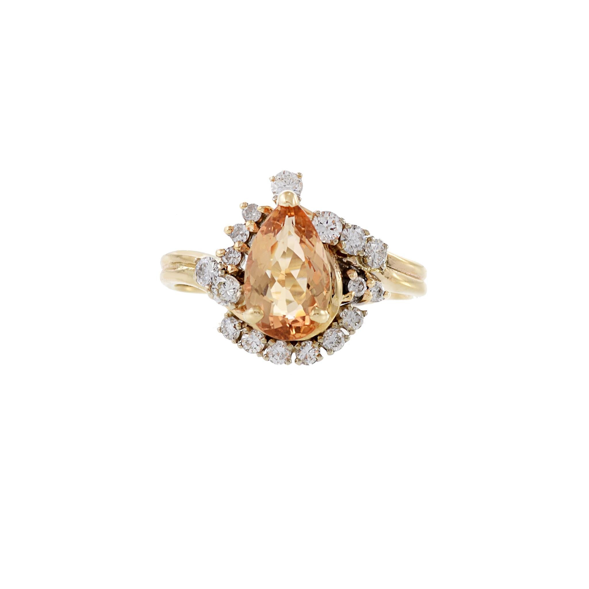 14KT Yellow Gold Orange Topaz And Diamond Ring For Sale at 1stDibs