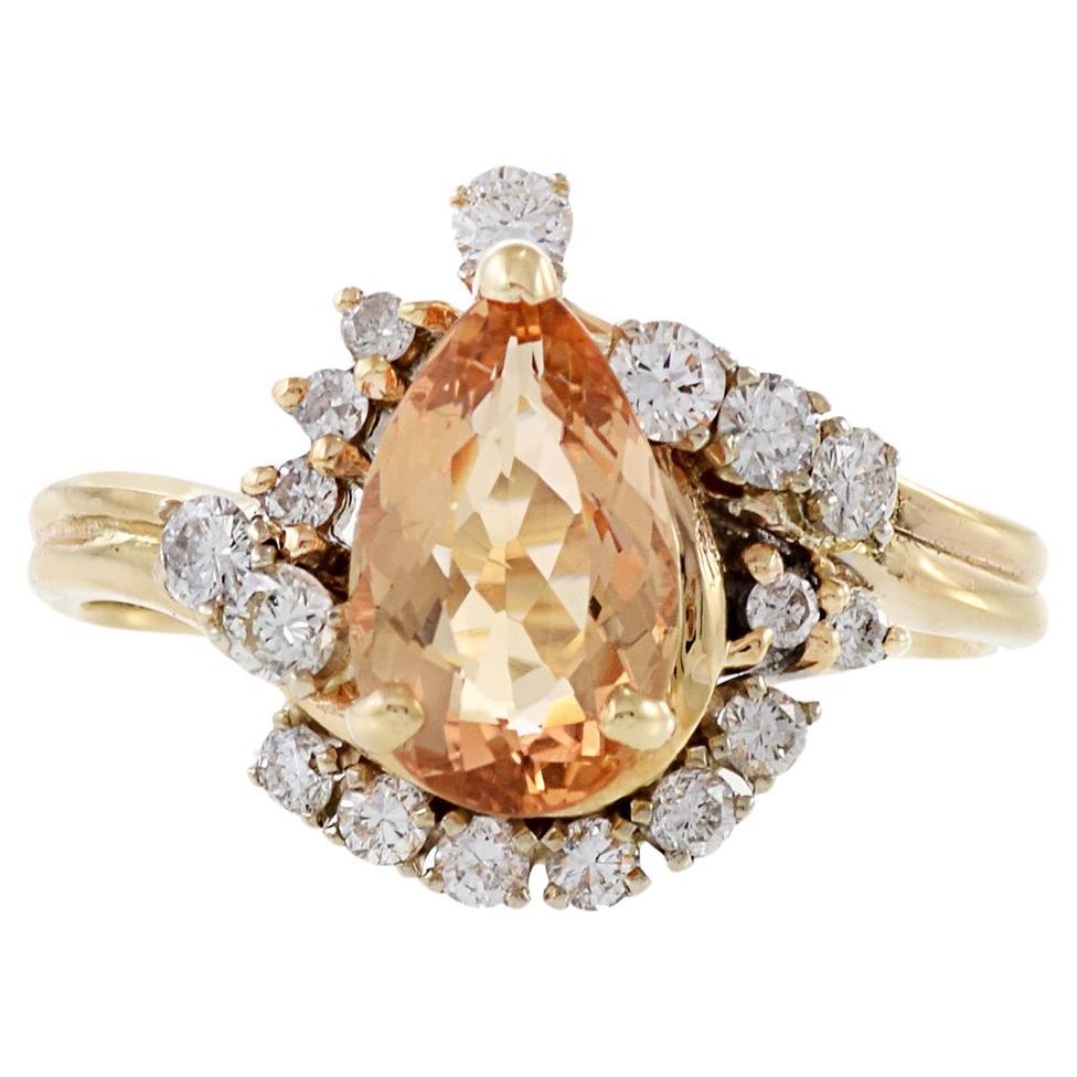 14KT Yellow Gold Orange Topaz And Diamond Ring For Sale at 1stDibs