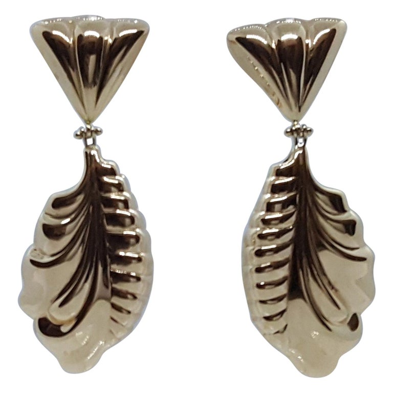 14kt Yellow Gold Scroll Design Dangle Earrings, Italian Made, Friction ...