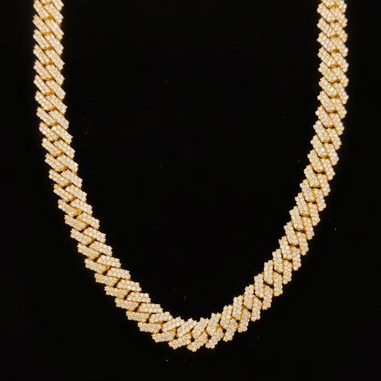 14kt Yellow Gold Thin Cuban Link Chain with 16.10ct Diamonds For Sale ...