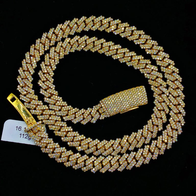 14kt Yellow Gold Thin Cuban Link Chain with 16.10ct Diamonds For Sale ...