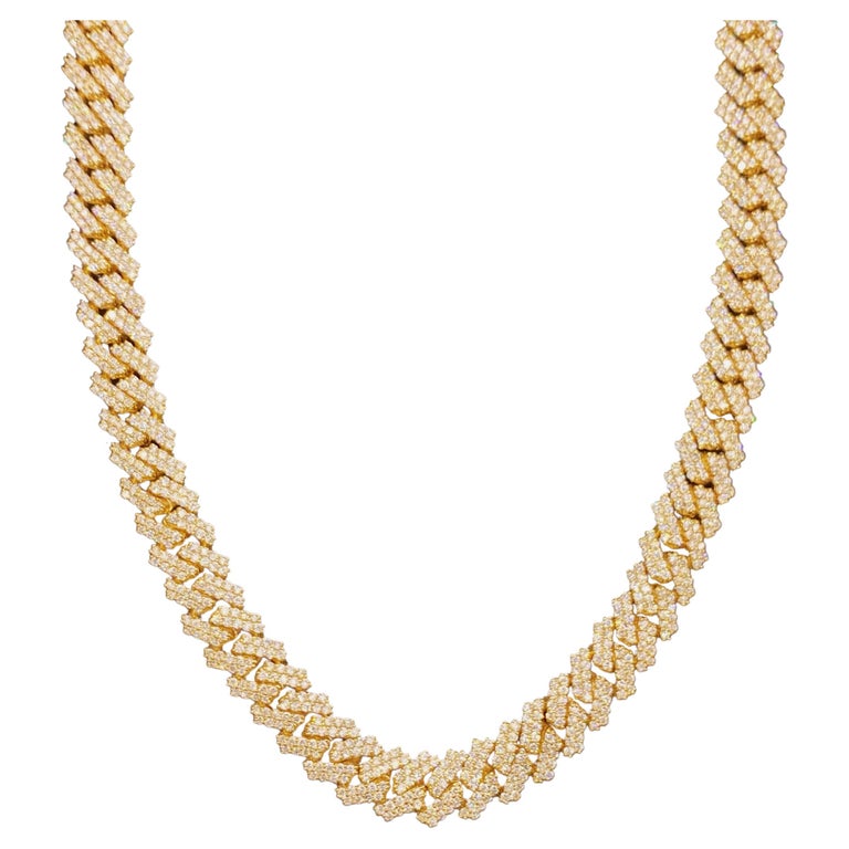 14kt Yellow Gold Thin Cuban Link Chain with 16.10ct Diamonds For Sale ...