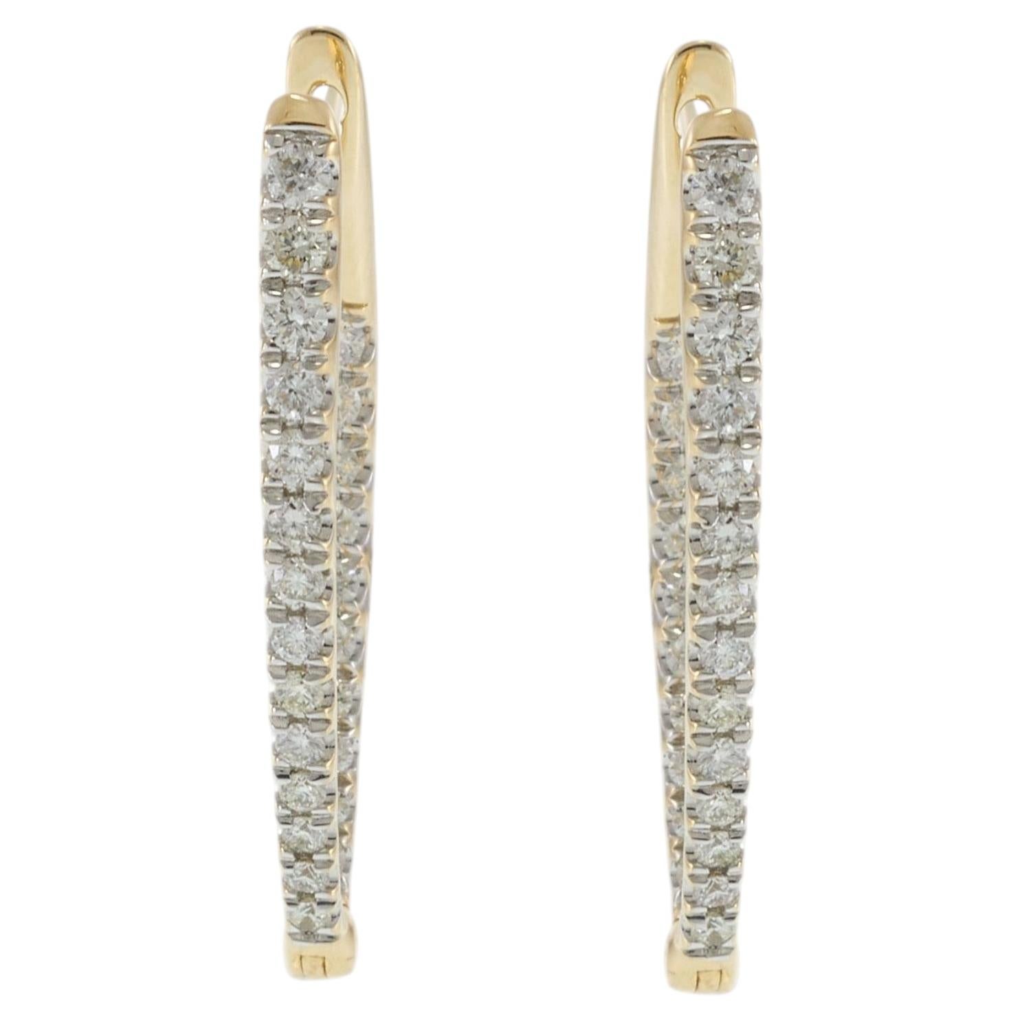 0.98 CT Baguette and Round Diamond Multi Row Wide Huggie Hoop Earrings ...
